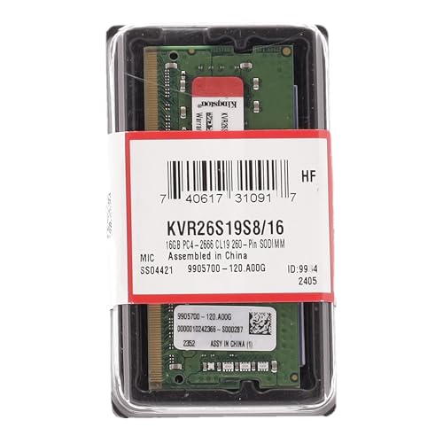 Kingston ValueRAM 16GB 2666MT/s DDR4 Non-ECC CL19 SODIMM 1Rx8 1.2V KVR26S19S8/16 Laptop Memory