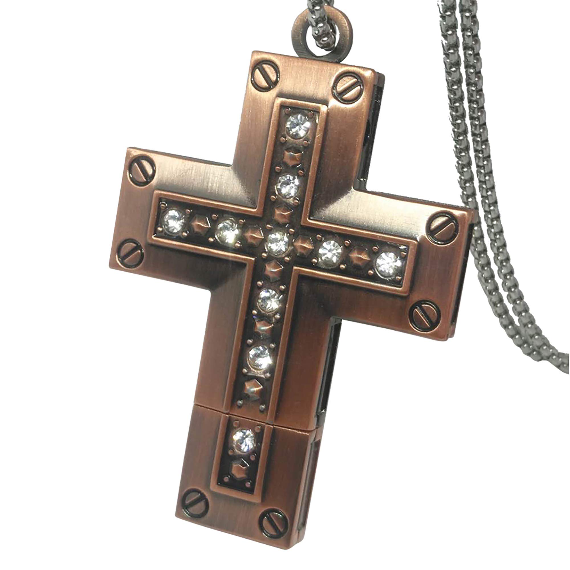HUNTER ACTION Diamond Jewelry Cross 64GB USB 2.0 Flash Disk Thumb Drive USB Flash Drives U Disk USB Disk Metal USB Flash Drive with Necklace Keychain Design
