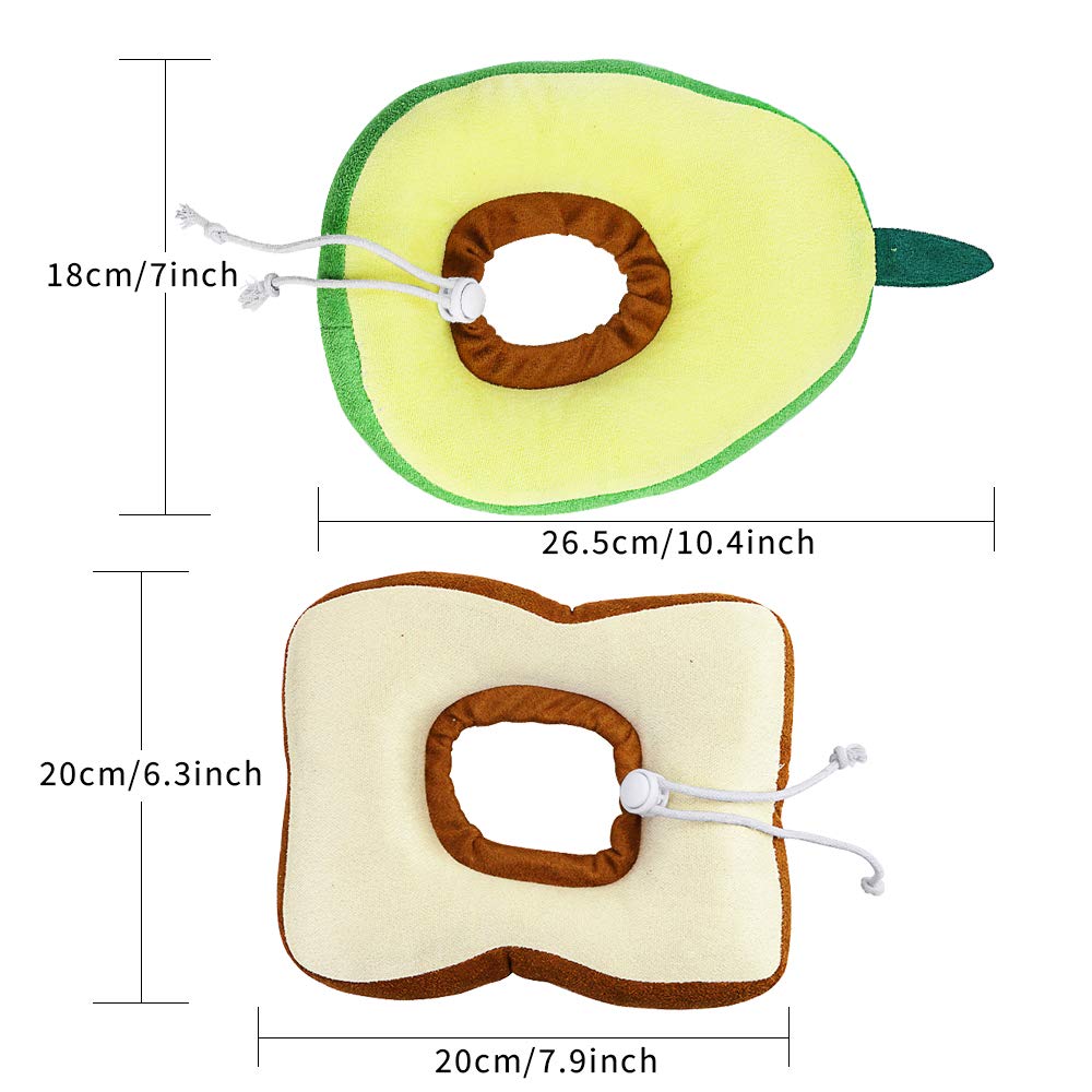 Amersumer 2 Pcs Soft Cute Cat Cotton Cones, Avocado Neck Cone After Surgery, Toast Bread Adjustable Cat Collar, Protective Cat Recovery Elizabethan Collar, Fit for Cats, Kittens and Small Dogs