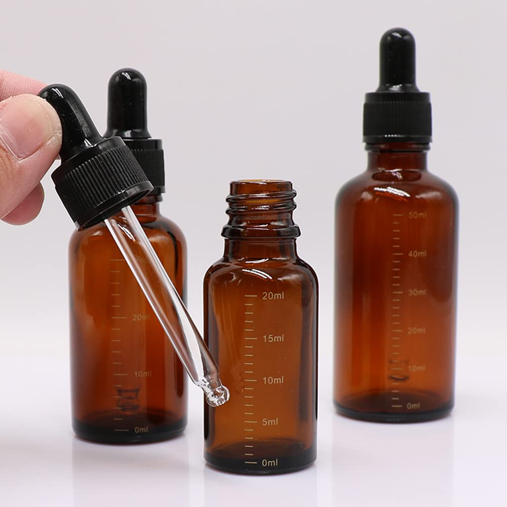 ericotry 3Pcs 100ML /3.4oz Empty Refillable Amber Glass Graduated Dropper Bottle Essential Oil Cosmetics Elite Fluid Container Jar Pot Holder with Glass Pipette Dropper
