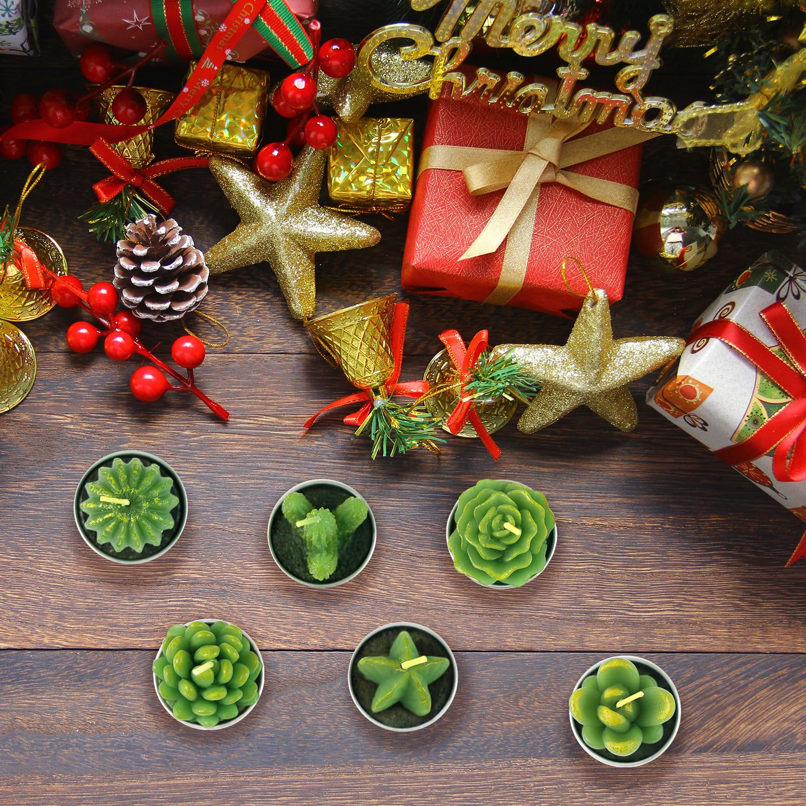 AIXIANG 6 Styles Cactus Tealights Candle Delicate Succulent Tealight Candles for Home Decor New Year Presents, Housewarming Gifts, Housewarming Favors for Guests, Christmas Decorations (6 Pcs)