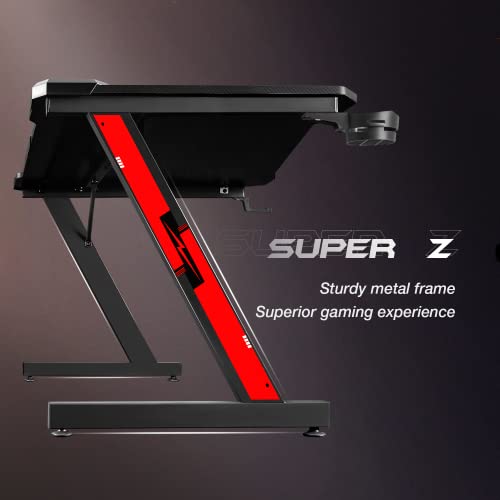 Homall Gaming Desk, Computer and Gaming Table Z Shaped for Pc, Workstation, Home, Office with Carbon Fiber Surface Cup Holder and Headphone Hook (44 inch, Black)