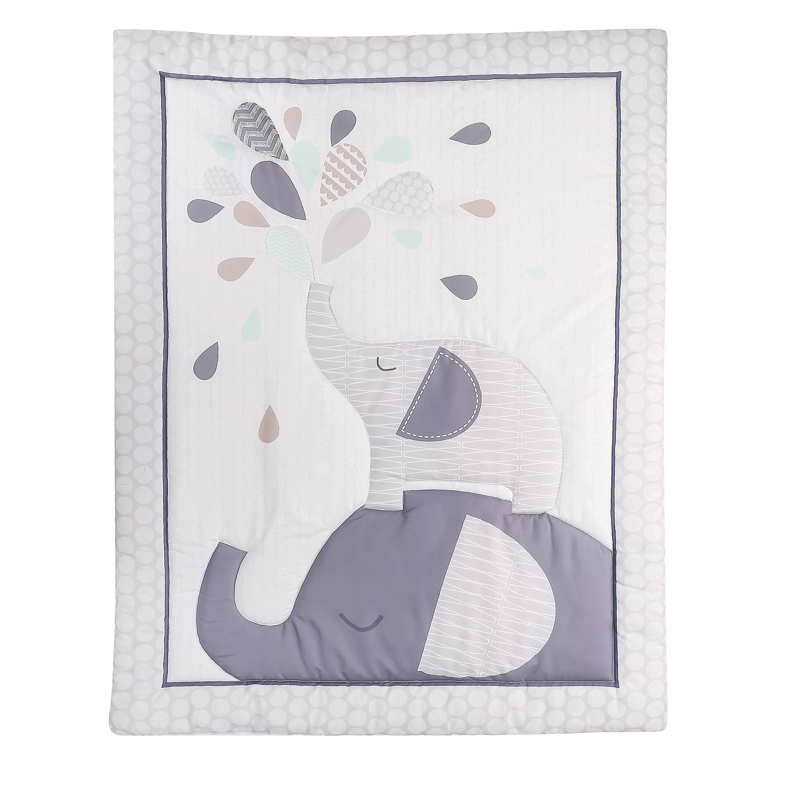 HUPO 6 PC Elephant Crib Bedding Sets for Baby Boys,Grey/White Crib Set with Crib Skirt/Quilt/Crib Sheet/3 Wall Stickers