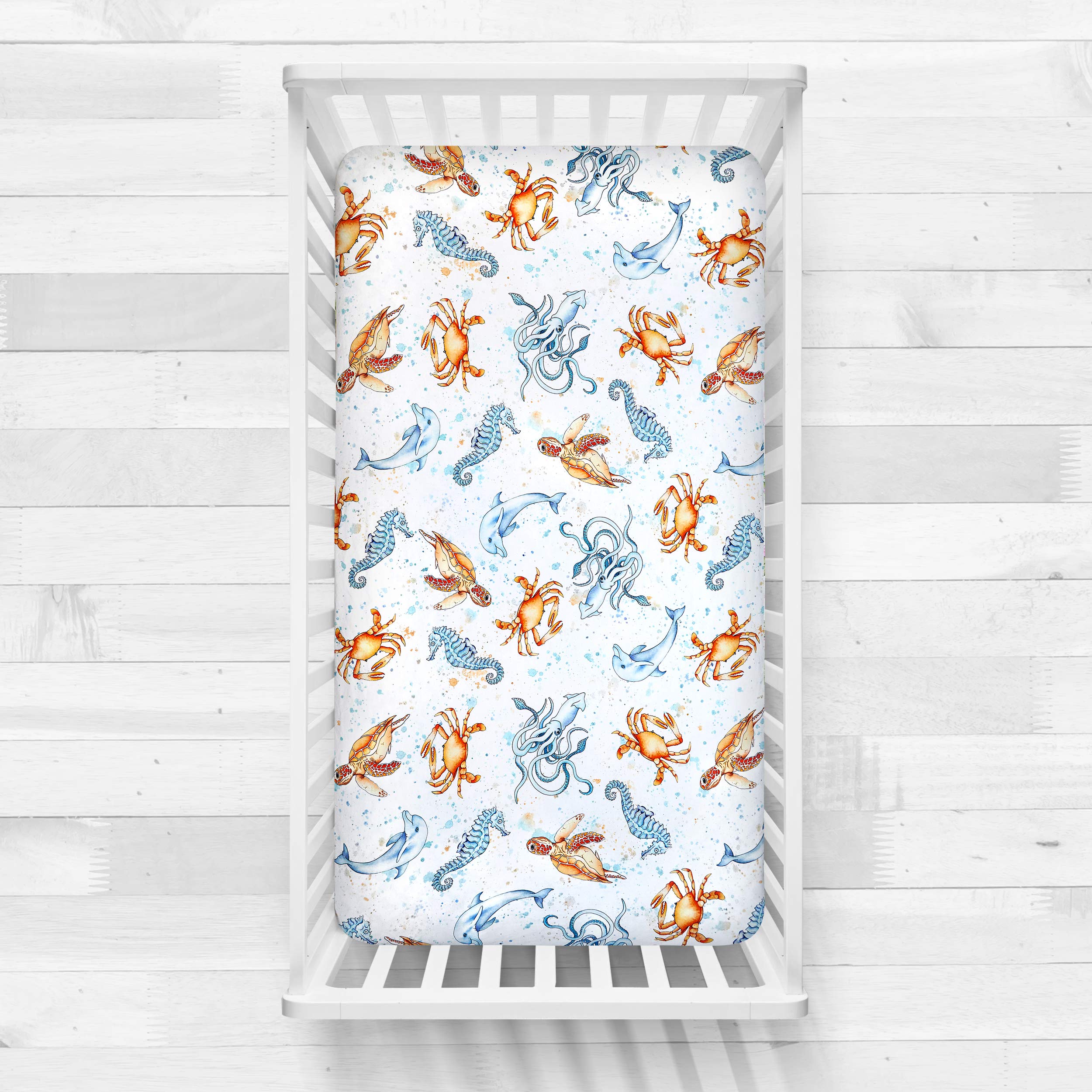 Nautical Design Crib Sheet | Soft Jersey Knit Cotton | Ocean Creature Decor