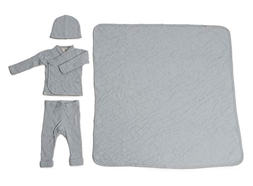 Barefoot Dreams Bundle Infant 4-Piece Set with Swaddle Blanket, Hat, Long-Sleeve Shirt, Pants, 100% Cotton Blue Sky
