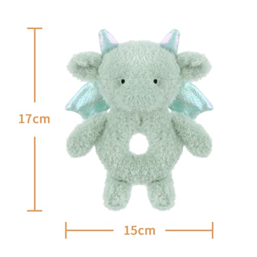 Apricot Lamb Baby Dragon Dinosaur Soft Rattle Toy, Plush Stuffed Animal for Newborn Soft Hand Grip Shaker Over 0 Months (Dragon, 6 Inches)