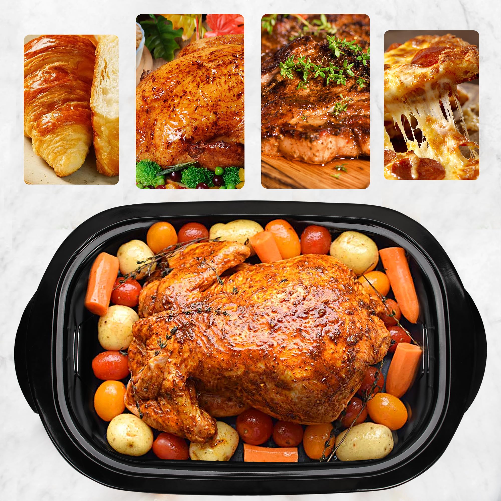 26 Quart Electric Roaster Oven with Visible & Self-Basting Lid, Large Turkey Defrost Warm Function, Adjustable Temperature, Removable Pan Rack, Stainless Steel, Silver