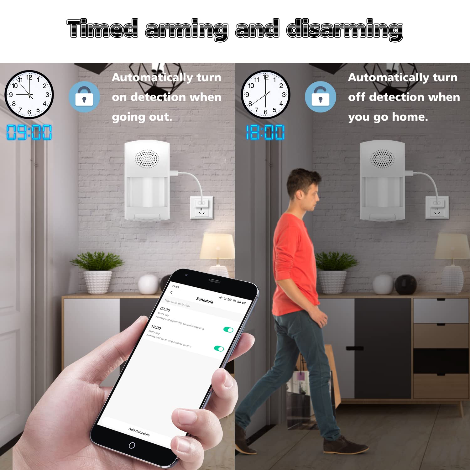 Smart Motion Sensor, WiFi Wireless Security Alarm, Home Security PIR Motion Detector with Free App Alerts, 110dB Sound and Light Alarm, 4 Alarm Modes, Compatible with Alexa, Siri