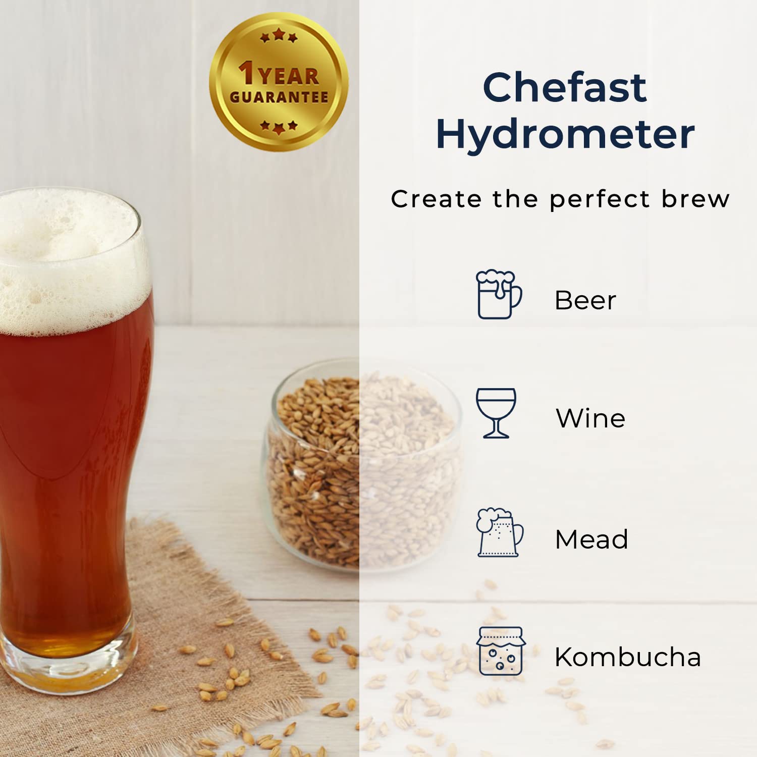 Chefast Triple-Scale Hydrometer Kit with Plastic Test Jar for Wine, Beer, Mead and Kombucha - Alcohol Tester, Hydrometer Alcohol, ABV, Brix and Gravity Tester - Home Brewing Supplies, 0-200 Proof
