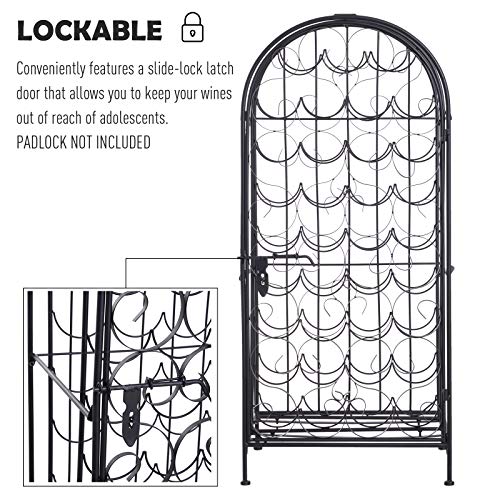 HOMCOM 35 Bottle Wrought Iron Wine Rack Jail with Lock - Black