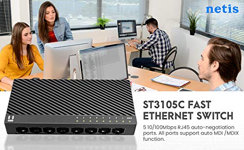 Netis ST3108C 8 Port 10/100Mbps Fast Ethernet Switch | Desktop Ethernet Splitter, Ethernet Hub, Plug and Play, Traffic Optimization Auto-Negotiation RJ45 Ports with Compact Design