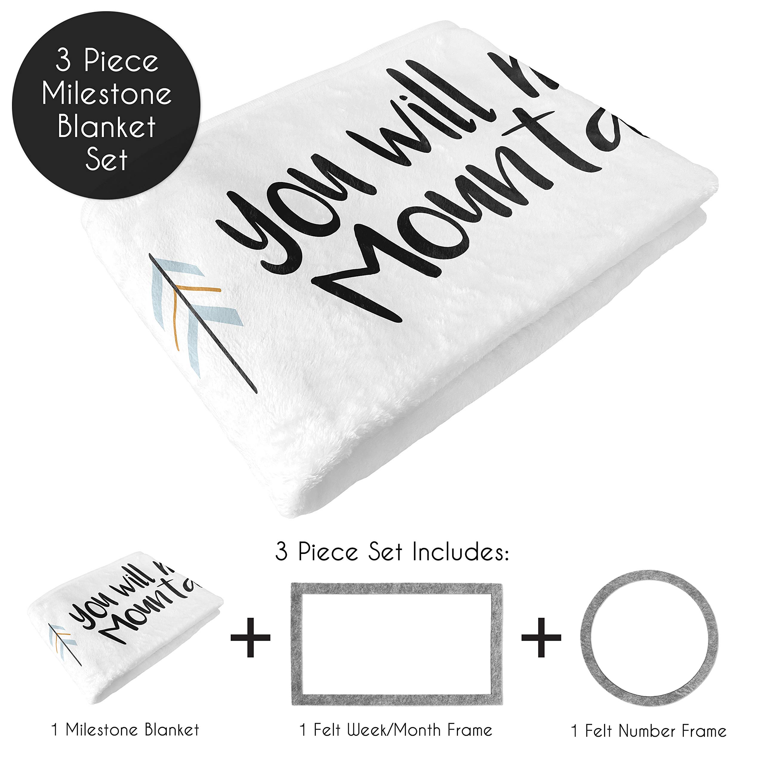 Sweet Jojo Designs Bear Mountain Boy Milestone Blanket Monthly Newborn First Year Growth Mat Baby Shower Memory Keepsake Gift Picture - Slate Blue and Black Woodland Forest You Will Move Mountains