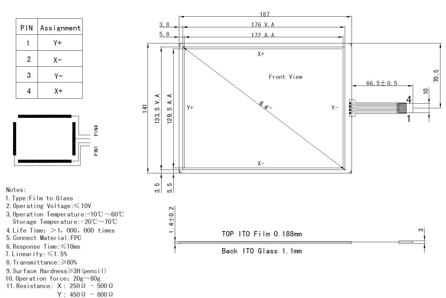 VSDISPLAY 8.4" 4 Wire resistive Touch Screen with USB Controller for 8.4 inch 800x600 LCD Panel