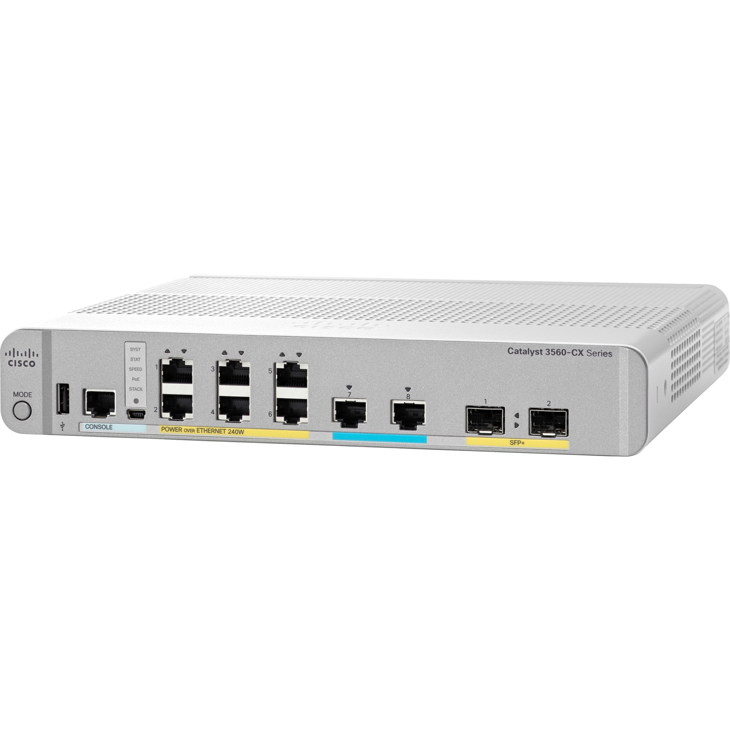 Cisco Catalyst 3560CX-8XPD-S Network Switch, 6 Gigabit Ethernet and 2 Multi-GbE Ports, 8 PoE+ Outputs, 240W PoE Budget, 2 10G SFP+ Uplinks, Enhanced Limited (WS-C3560CX-8XPD-S)