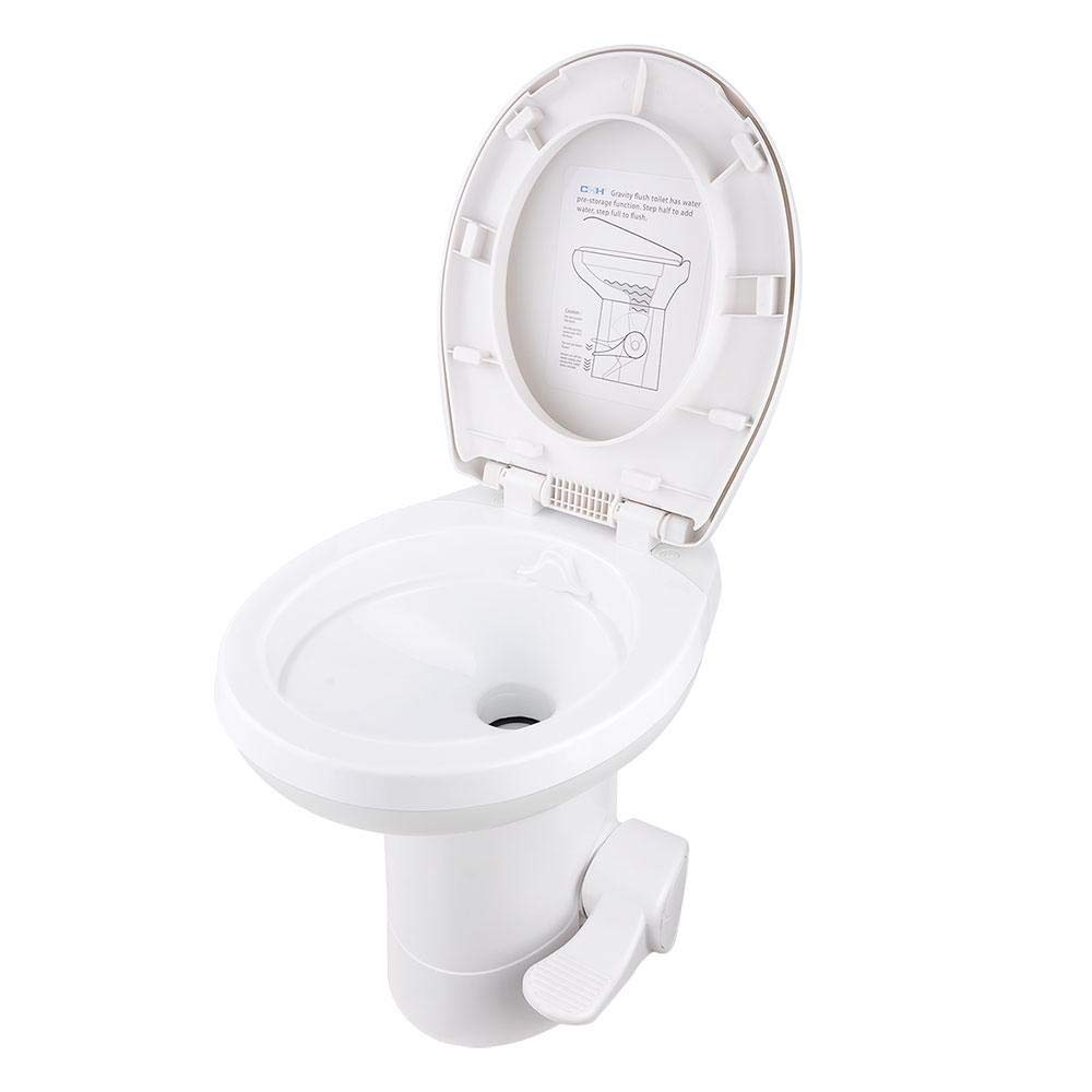 20" RV Camper Toilet Gravity Flush Toilet Foot Pedal White HDPE for Home Caravan Travel Camping