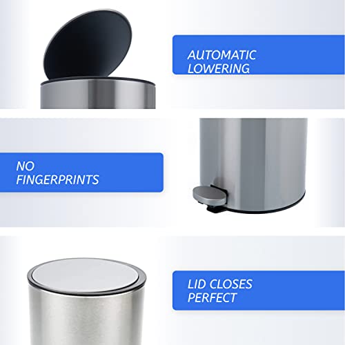 Bamodi Bathroom Bin 3L โ Bathroom Bins with Lids โ Small Pedal Bin for Bathroom, Toilet, Restroom โ Stainless Steel Rubbish Waste Trash Can with Removable Inner Bucket (Silver)