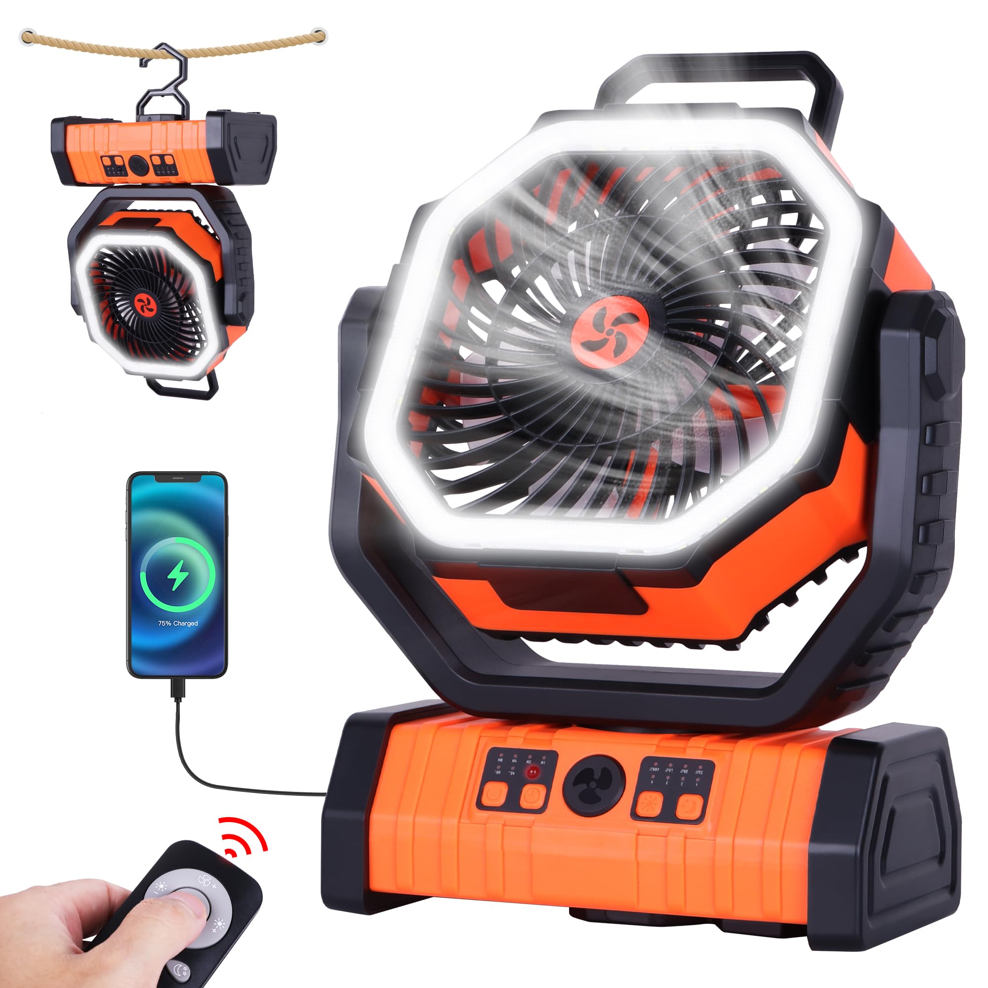 ๐๐๐๐๐๐ฆ๐๐ก Camping Fan Battery Powered Fan with LED Lantern, Portable Camping Fan for tents, 8H Timer & 270ยฐOsicllating Fan Rechargeable Battery Operated Fan, USB Desk Fan Beach Fan with Hook