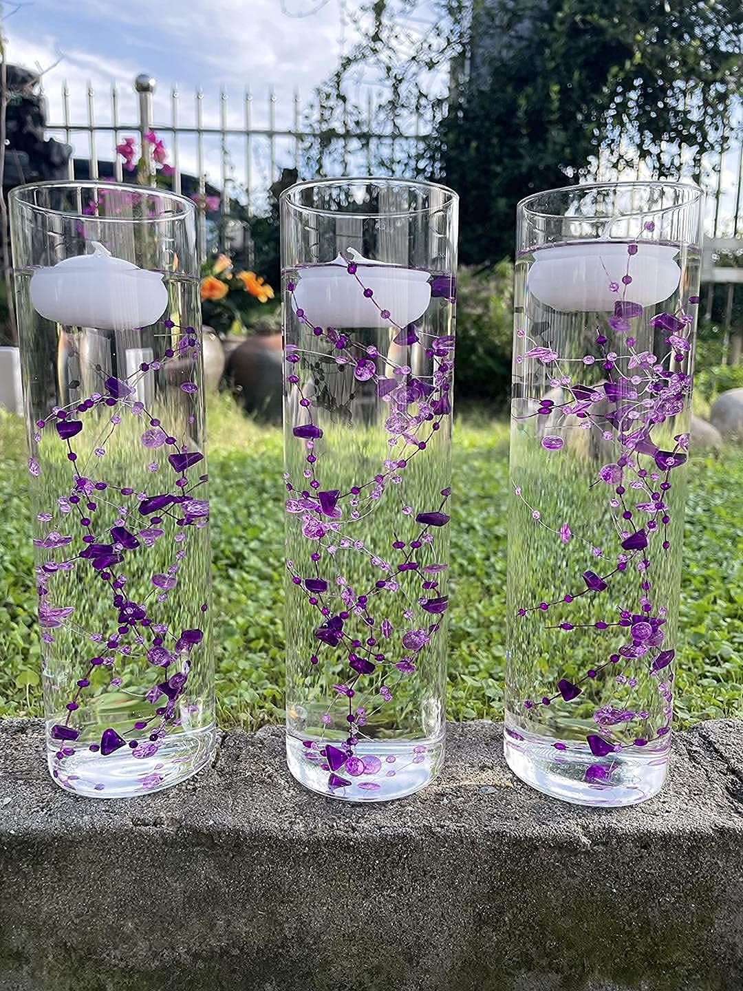 TeaSu 12pcs Purple Crystal String, for Floating Candles Centerpieces Table Decorations, Crystal Bead Filler for Party, Birthday Decorations