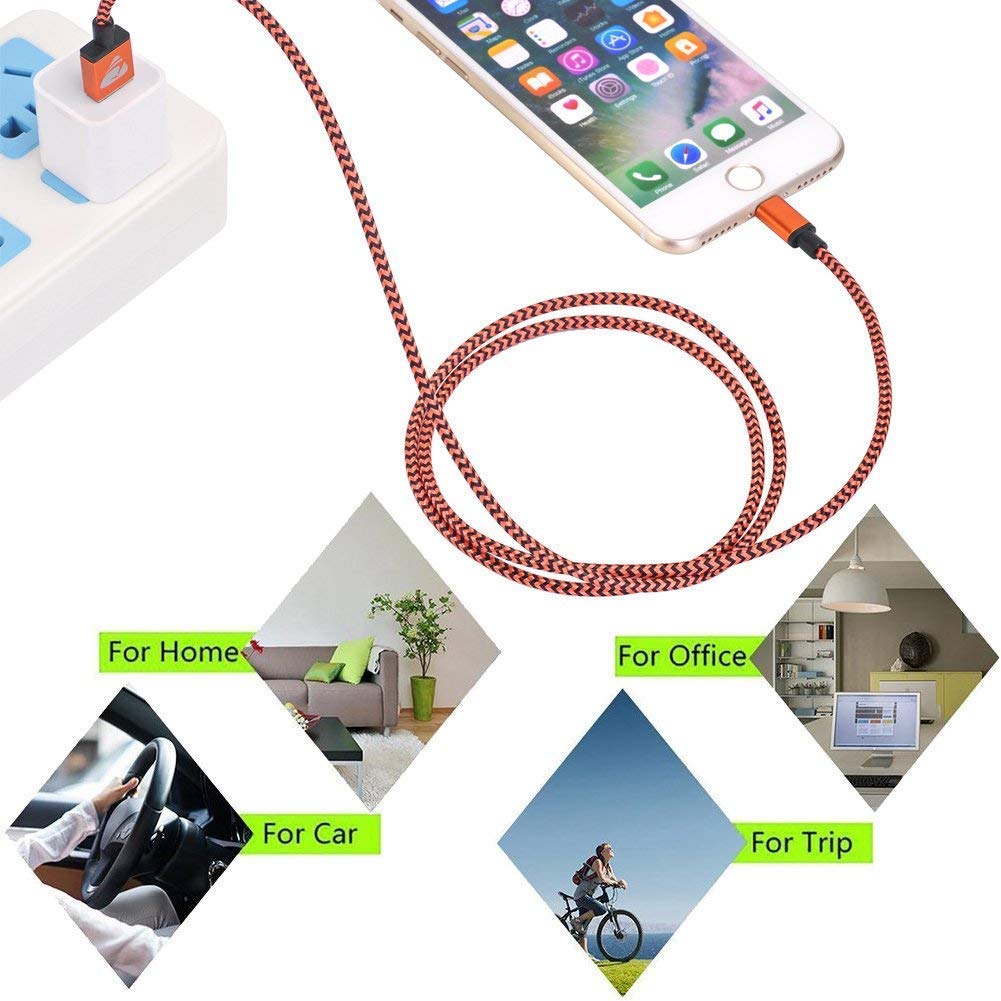 HDIIAOZ Phone Charger Founus Fast Charging Cable 6FT 3 Pack Nylon Braided High Speed Charging Cord Compatible with iPhone Xs X 8 8 Plus 7 7 Plus 6s 6s Plus 6 6 Plus iPad iPod Nano-(Blue,Orange,Green)