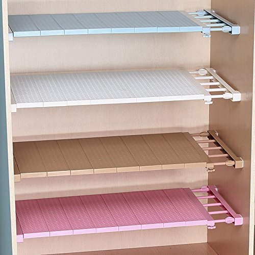Adjustable Closet Organizer Storage Shelf Wall Mounted Kitchen Rack Space Saving Wardrobe Decorative Shelves Cabinet Holders (24 cm Wide 50-80cm Length, Blue)