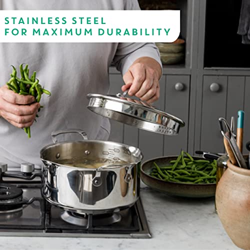 Tefal Jamie Oliver Cook's Direct Stainless Steel, 2 Piece Frying Pan Set, 24 & 28cm, Non-Stick Coating, Heat Indicator, Riveted Safe-Grip Handle, Induction Hob Compatible, E304S244