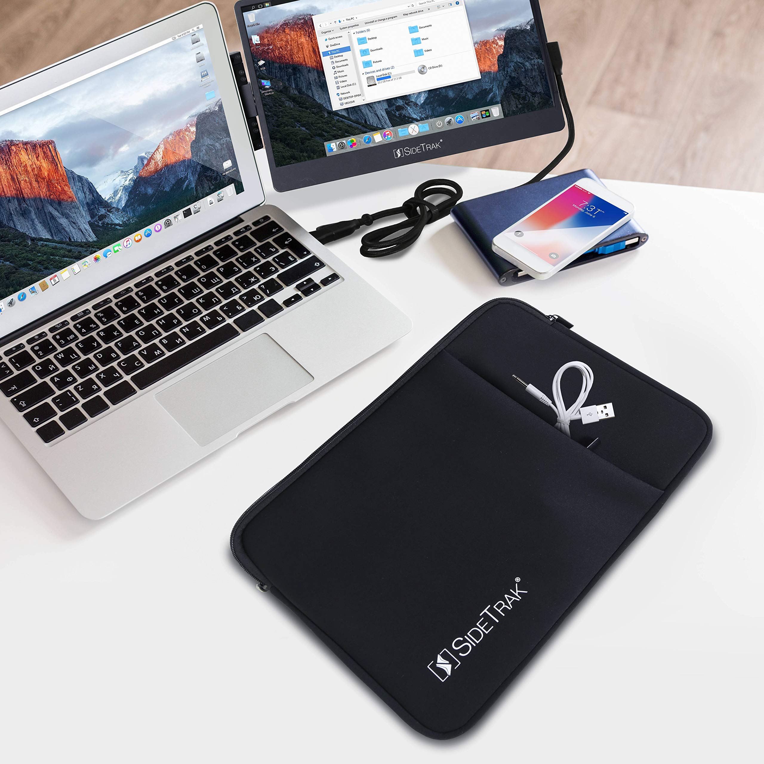 SideTrak Swivel Attachable Portable Monitor for Laptop 12.5” FHD IPS Laptop Screen with 15” Protective Case | Compatible with Mac, PC, & Chrome | Fits All Laptop Sizes | Powered by USB-C or Mini HDMI