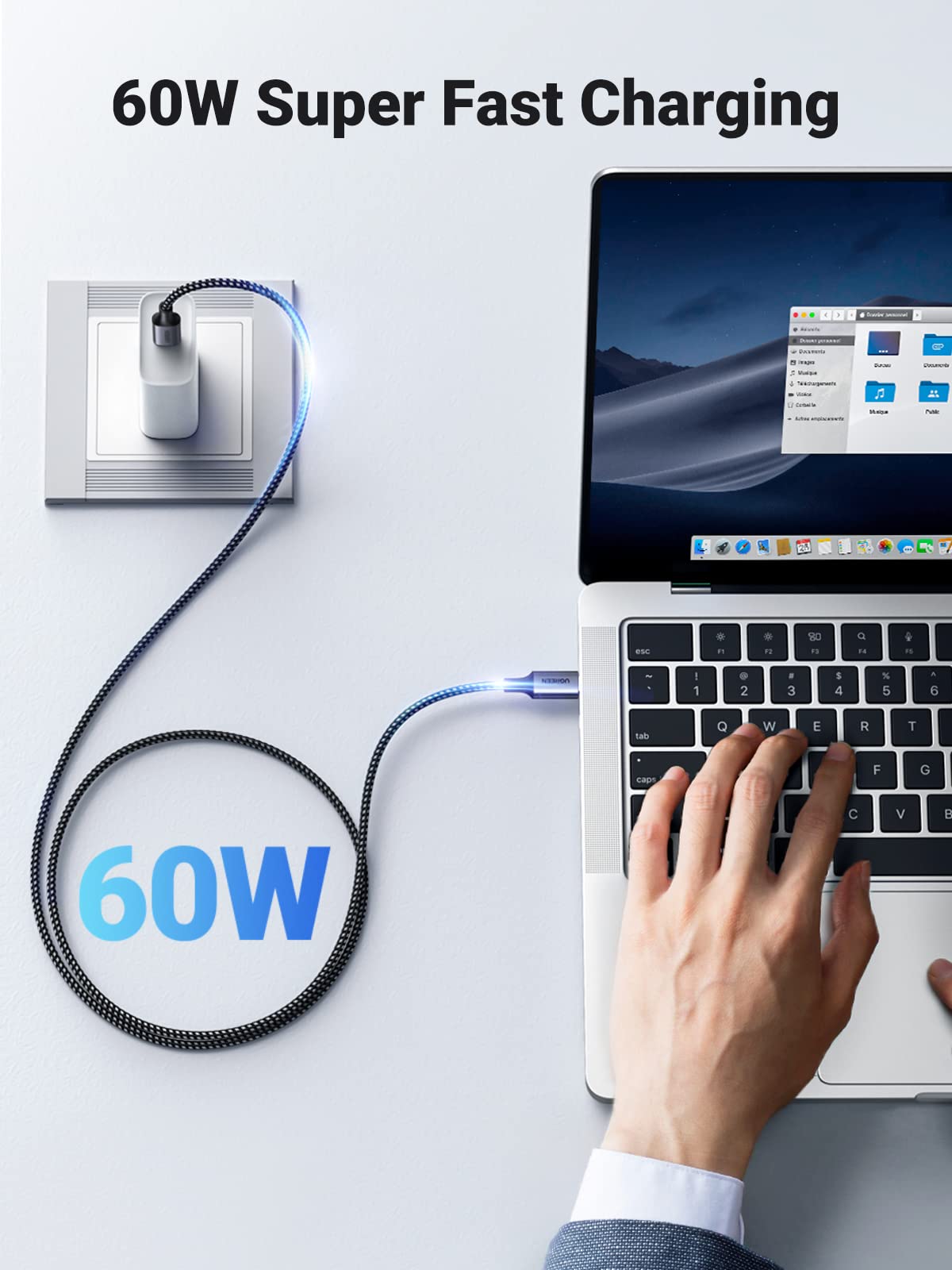 UGREEN USB C to USB C Cable USB 3.1 5Gbps, 60W Type C PD Fast Charging 4K Video Compatible with MacBook Pro 2022, iPad Pro 2022, Galaxy S23/22/Z Fold/Z Flip, Google Pixel 7/6a, PS5, Switch,etc. 6.6FT