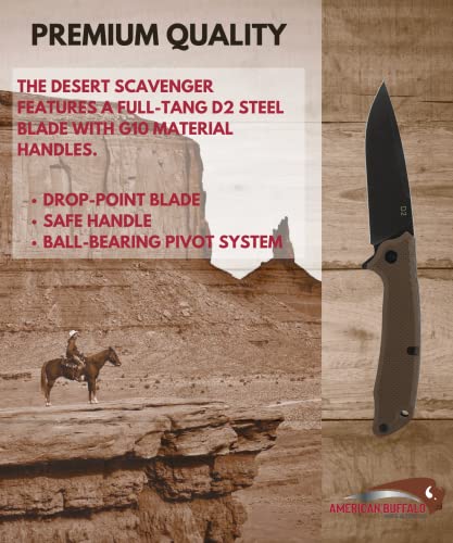 ABKT Desert Scavenger Elite Tactical Folding EDC Pocket Knife β 3.5 Inch Drop Point D2 Steel, Stone Washed Blade with Tan 4.5 Inch G10 Handle