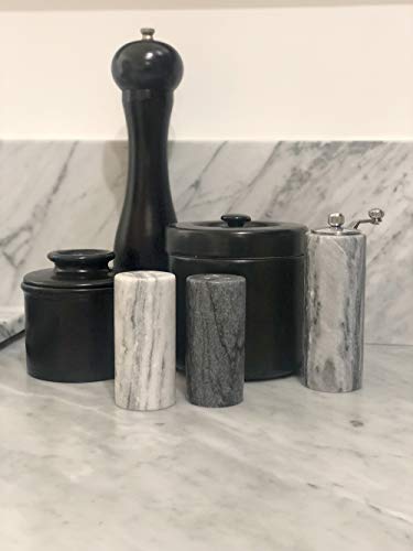 Fox Run White and Black Marble Salt and Pepper Shaker Set, Set of 2 (White/Black)