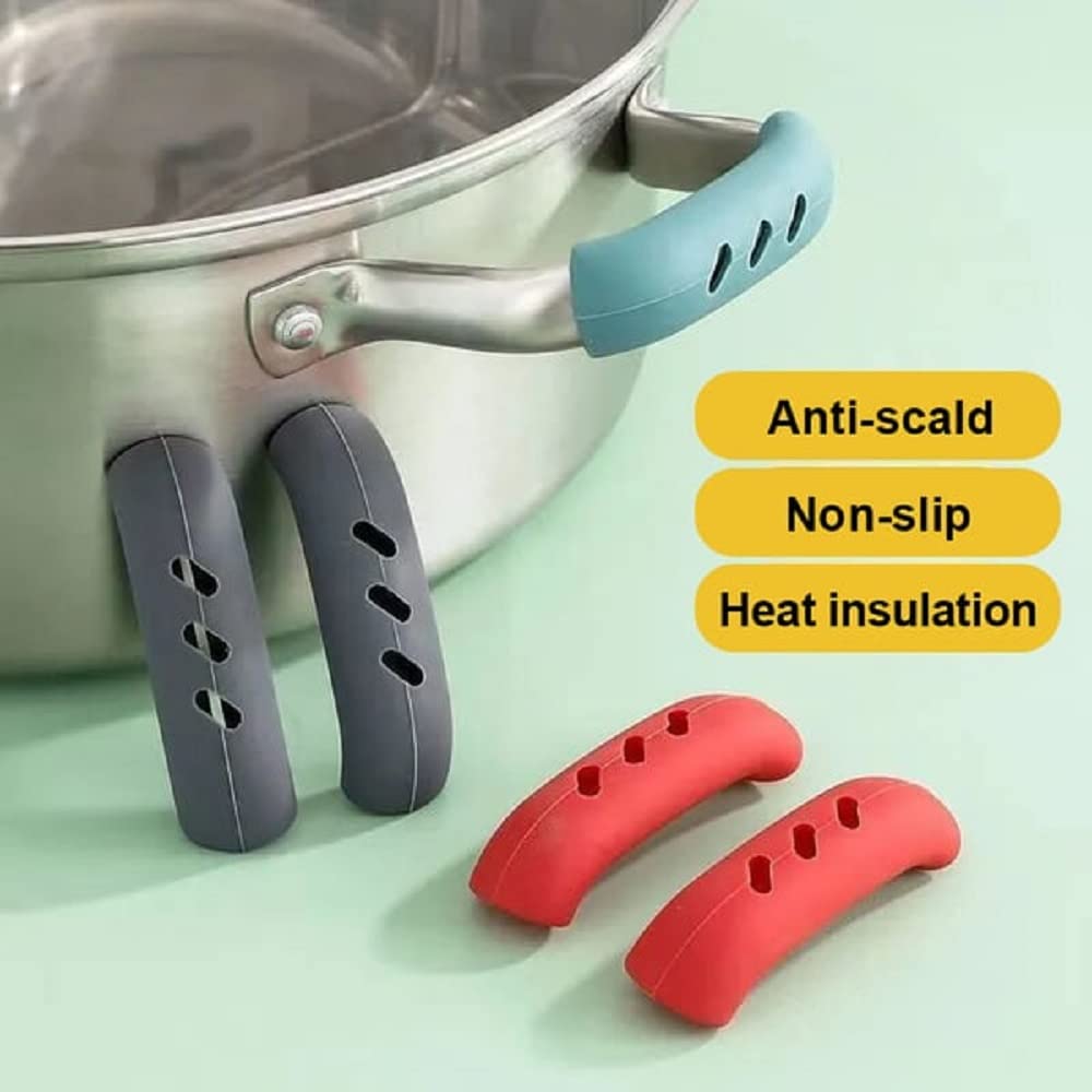 2PCS Silicone Anti-Scald Pot Handle Cover - 2023 New Non-Slip Silicone Pot Handle Sleeve, Assist Handle Holders Set, Heat Resistant Potholder Cookware Handle Covers for Kitchen Use (1 Pair - Red)