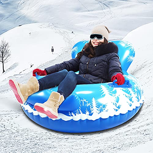 45 Inch Durable Large Inflatable Snow Sled with Reinforced Handle Heavy Duty Snow Scene Sledding for Teenagers and Adults (Blue, 45in)