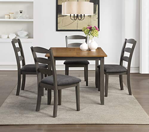 OSP Home Furnishings West Lake Dining Table Set, 5-Piece, Antique Finish Natural Top and Grey Base with Charcoal Fabric