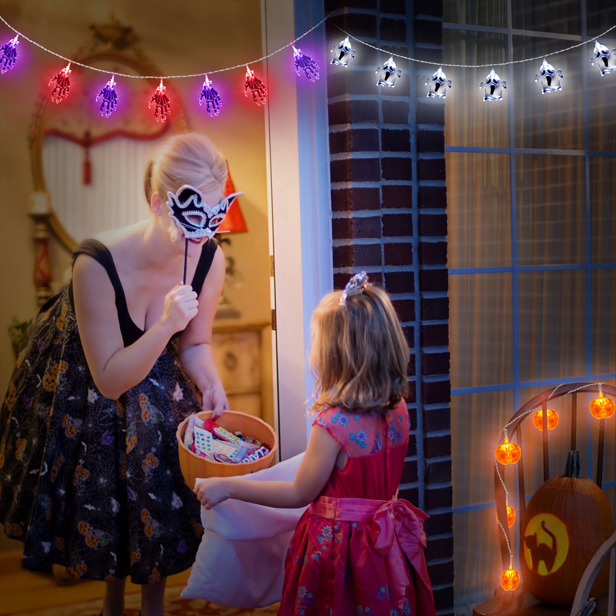 3Pcs Halloween Spooky Decorative String Lights, 54 LED 9.8ft Battery Powered Hand Ghost Pumpkin Party Light String Halloween Decorations for Lawn Garden Porch Door Window Wall Home Halloween Decor