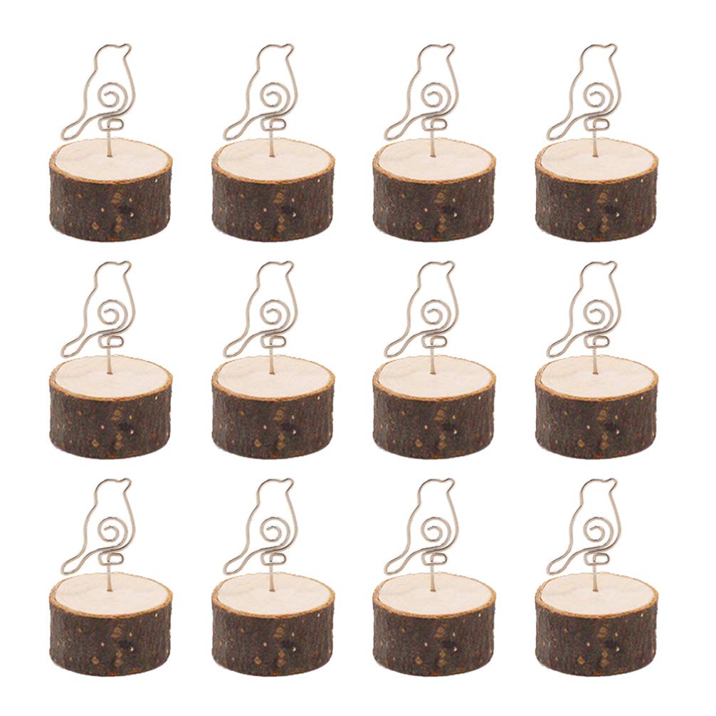 Amosfun 12 Pcs Wooden Table Name Number Holder Photo Picture Menu Note Memo Clips Holder for Wedding Office Christmas Table Decorations (Bird Shape)