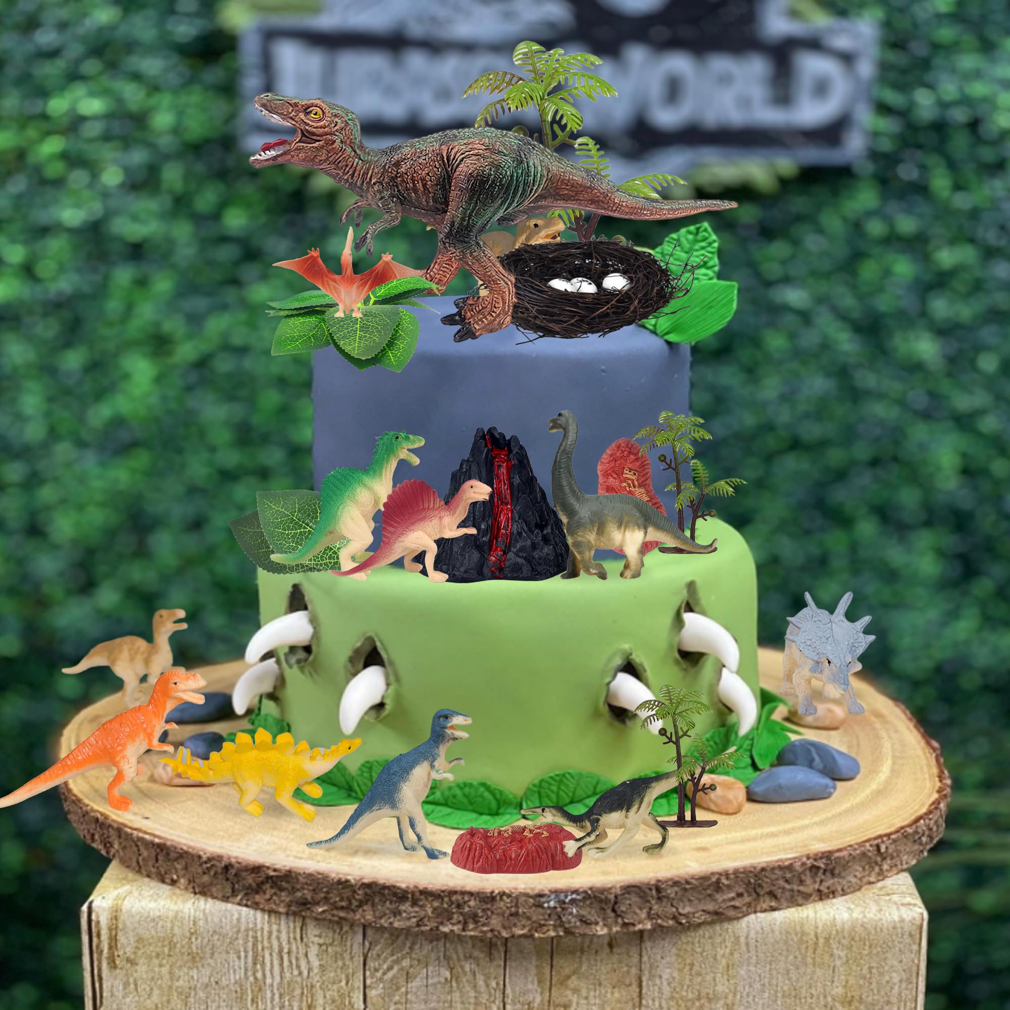 29 PCS Dinosaur Cake Toppers with Dinosaur Eggs Volcano Trees cake Decorations for Dinosaur Birthday, Boys Girls dinosaur birthday Party Cake Decorations