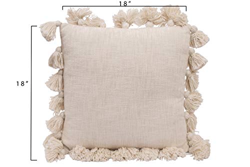 Creative Co-Op Woven Cotton Slub Pillow with Tassels, Cream