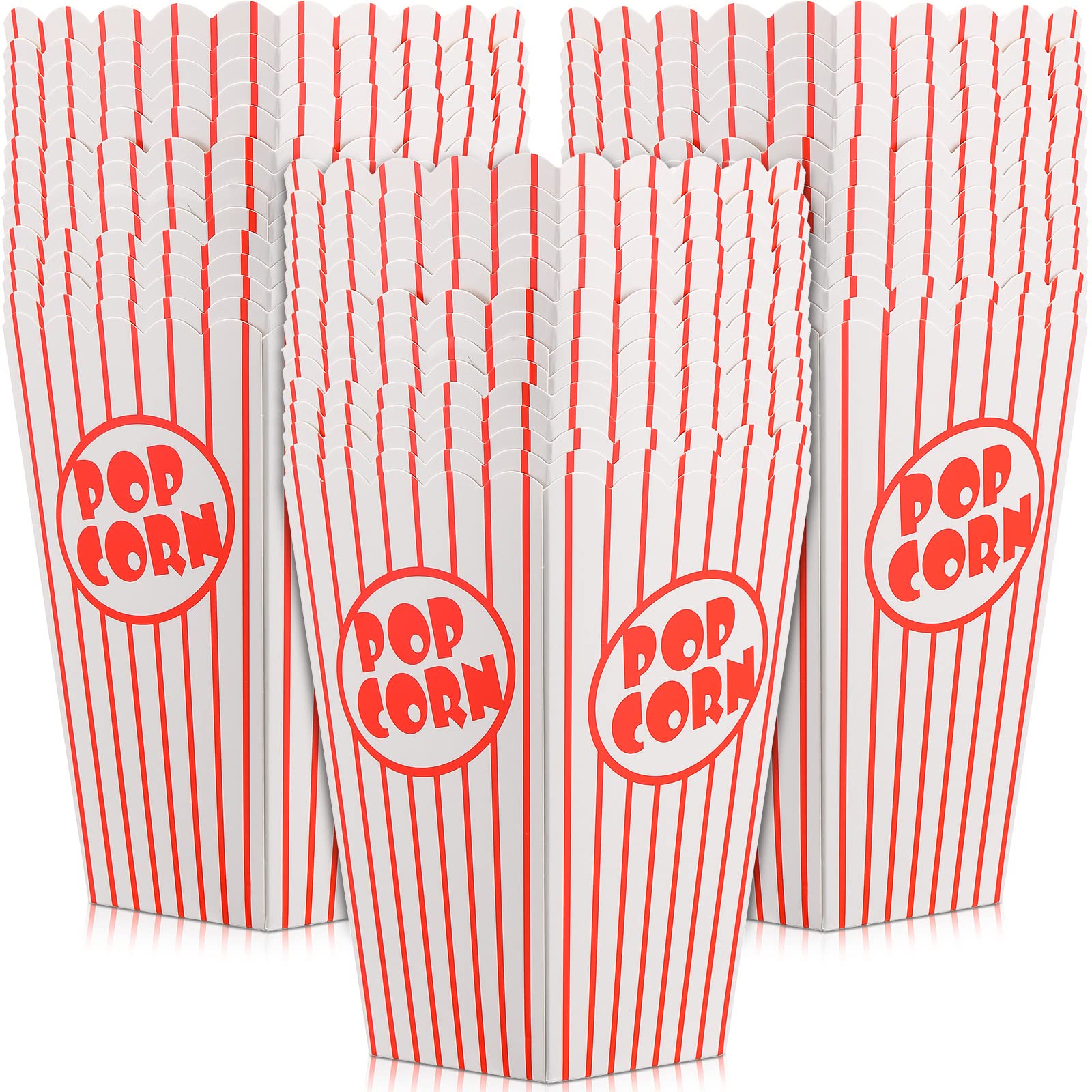 200 Pack Movie Night Popcorn Boxes Paper Popcorn Bucket Red and White Striped Popcorn Container Vintage Retro Popcorn Bags for Party 6.3 Inch Tall Popcorn Holders for Carnival Circus Party