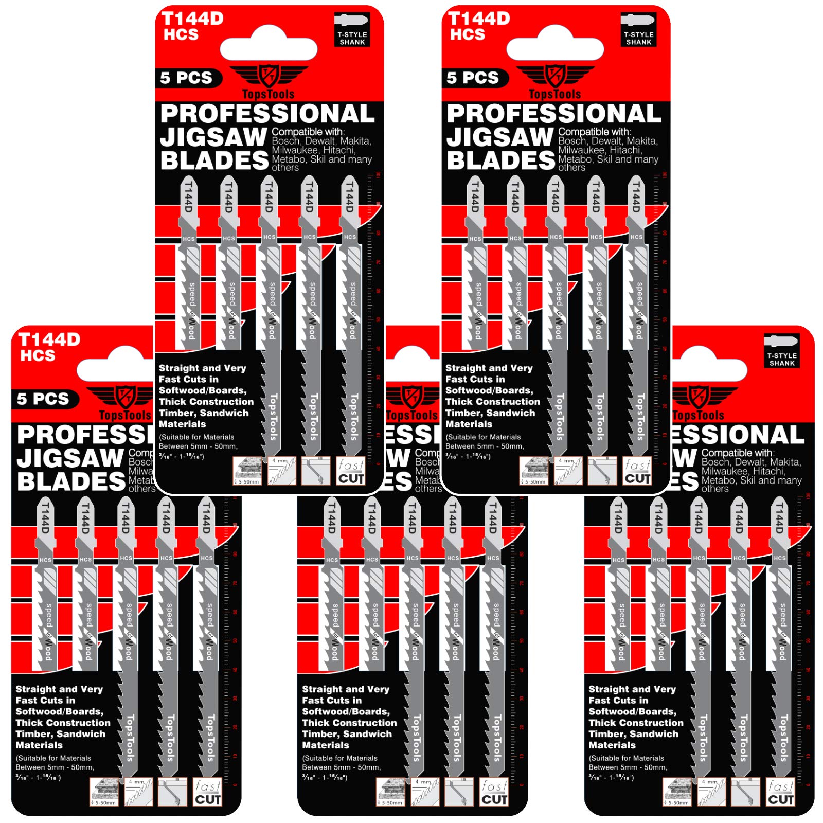 25 x TopsTools T144D Jigsaw Blades for Bosch, Dewalt, Makita, Milwaukee and many more