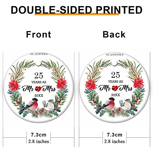 25 Years as Mr. and Mrs. 2023 Lovebirds Ceramic Christmas Tree Ornament Collectible Holiday Keepsake 2.8" Round Ornament in Decorative Gift Bag