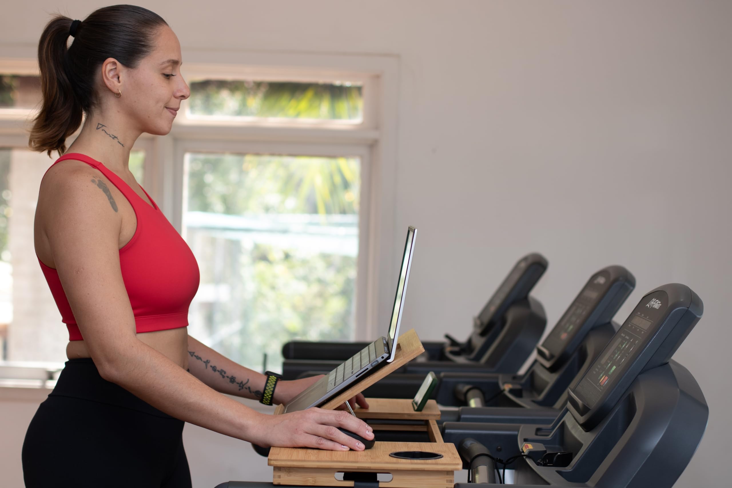 2B Balanced Treadmill Desk Attachment | Fits Treadmills Up to 32" Wide | Crafted from Bamboo | Adjustable Height for Better Posture | Securely Holds Laptop, iPad, Phone, Book