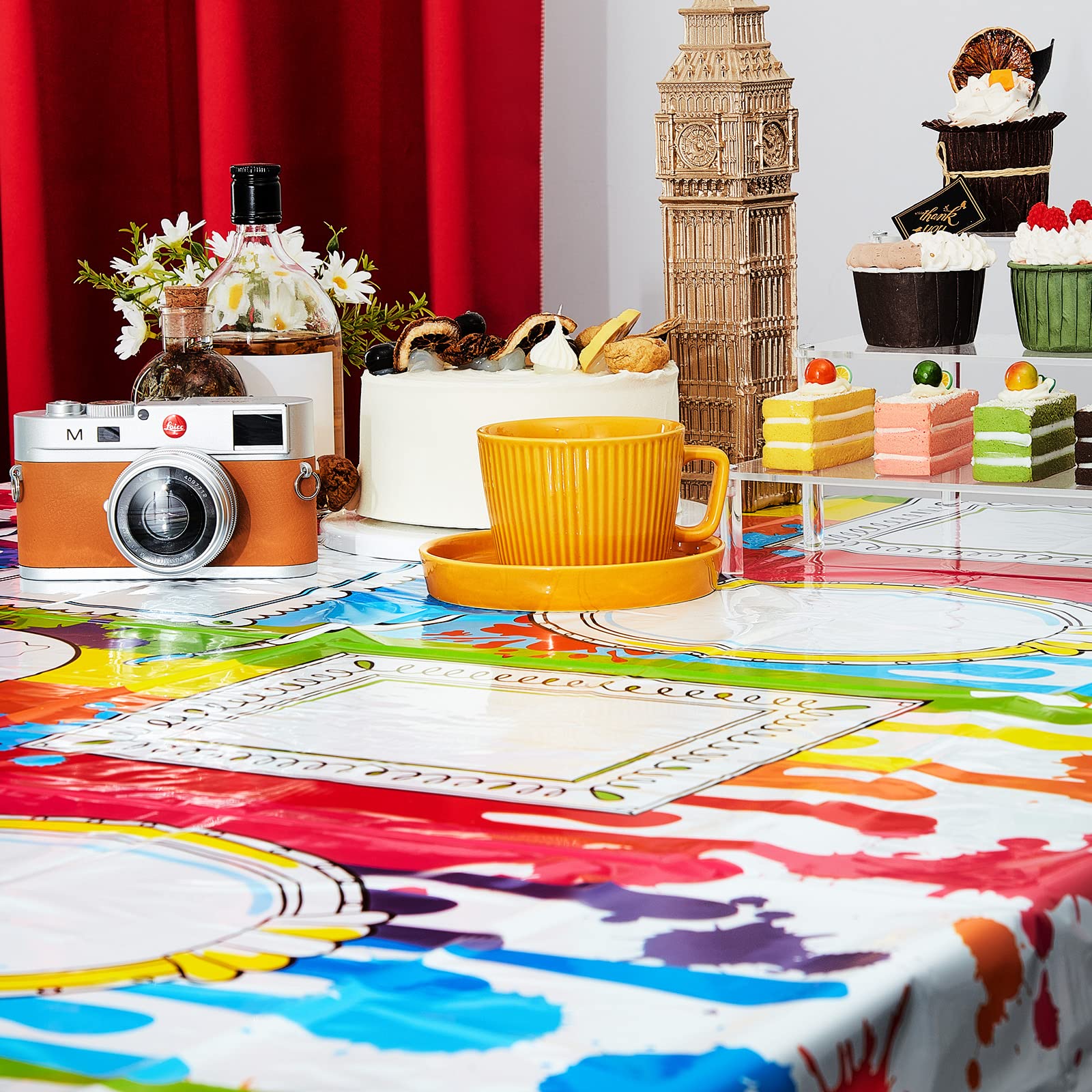 Art Party Decorations Paint Party Tablecloth Paint Party Supplies Creative Paint Theme Table Cloth Printing Art Party Table Cloth Machine Washable Tablecloth for Decor (3 Pieces)