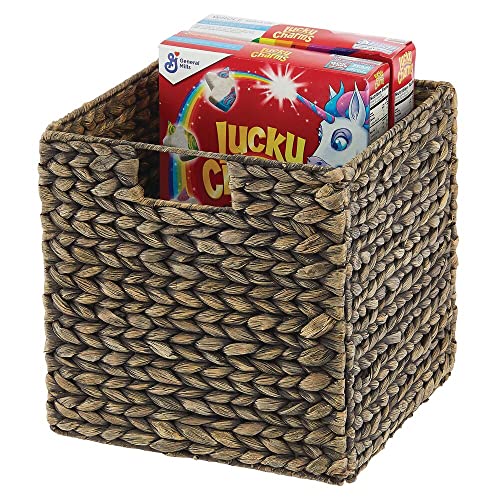 mDesign Natural Woven Hyacinth Cube Storage Bin Basket Organizer with Handles for Kitchen Pantry, Cabinet, Cupboard, Shelf/Cubby Organization, Hold Food, Drinks, Snacks, Appliances, 8 Pack, Black Wash