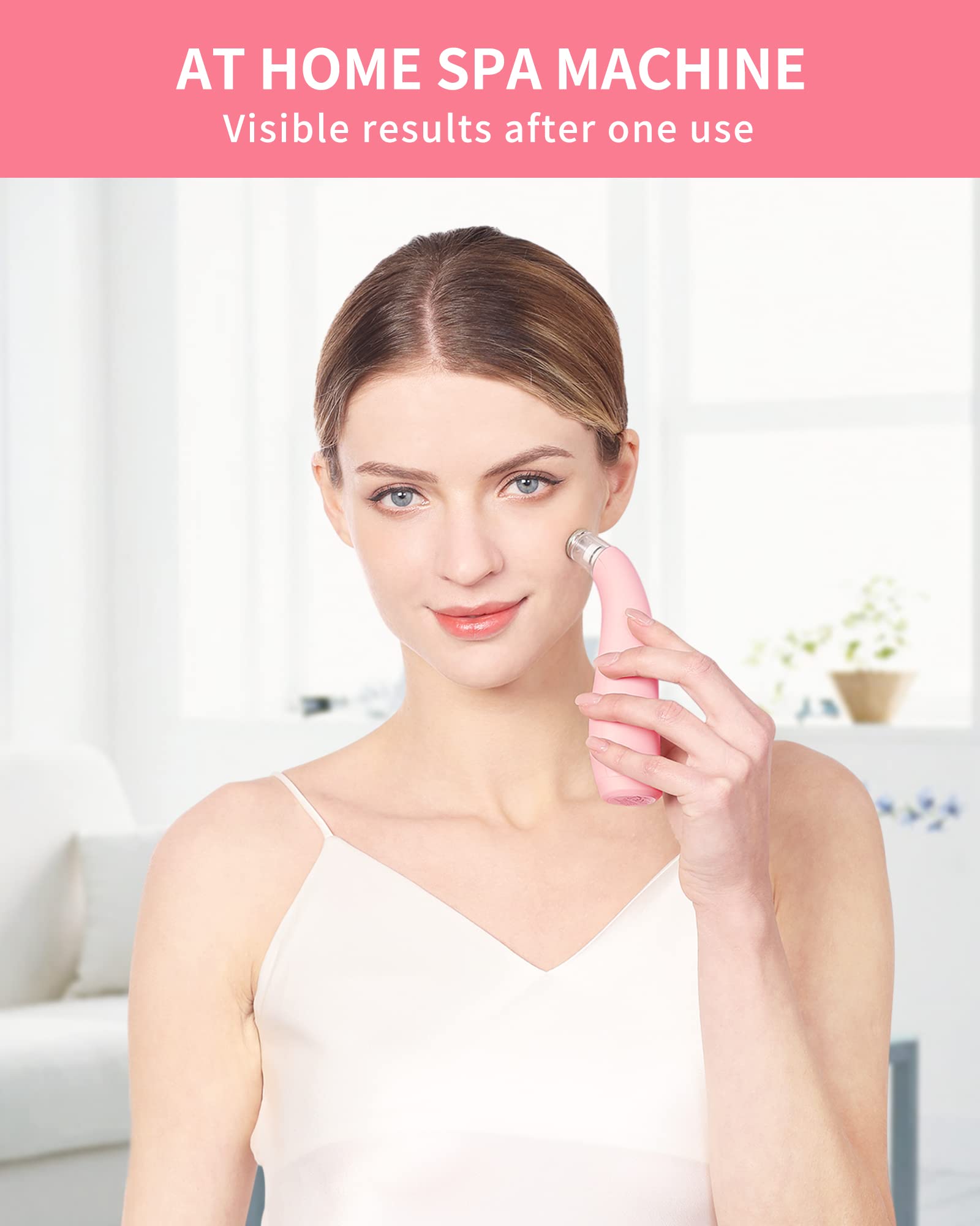 NEWDERMO 2-in-1 Microdermabrasion Machine for Facial, Diamond Microdermabrasion Device USB Rechargeable - Advanced Home Facial Treatment Machine (Pink)
