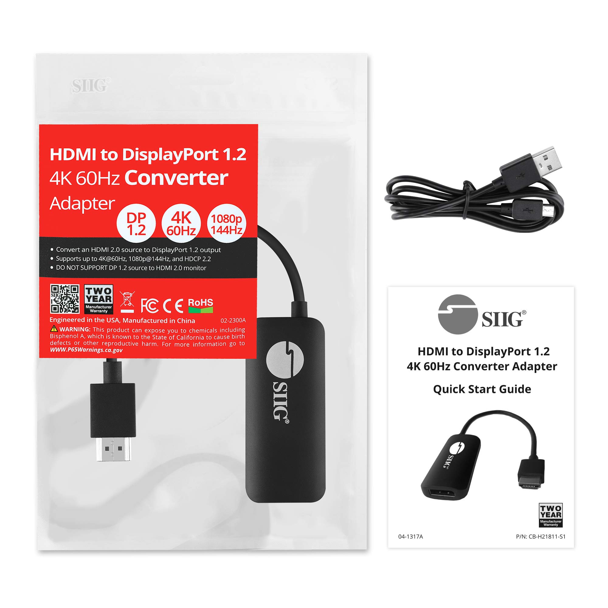 SIIG HDMI 2.0 to DisplayPort 1.2 4K@60Hz Converter Adapter, HDCP 2.2, Stereo Audio, USB-Powered, Not Compatible with Apple Studio Display (CB-H21811-S1)