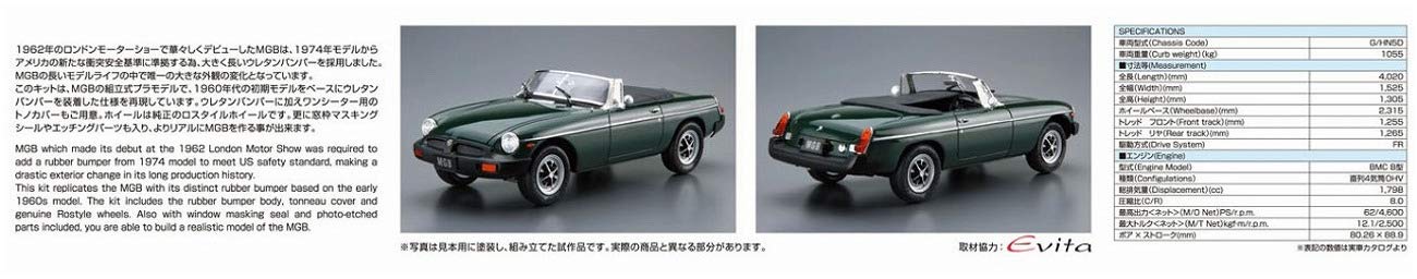 Aoshima Bunka Kyozai 1/24 The Model Car Series No.102 BLMC G/HN5D MG-B MK-3 1974 Plastic Model