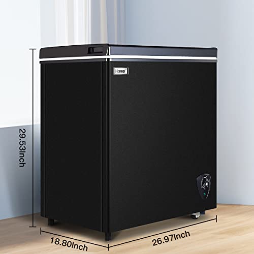 5.0 Cu. Ft Deep Freezer WANAI Chest Freezer Small Freezers with Storage Basket Top Open Door Mini Compact Freezer 7 Temperature Control for Home Garage Apartment Kitchen Office Black