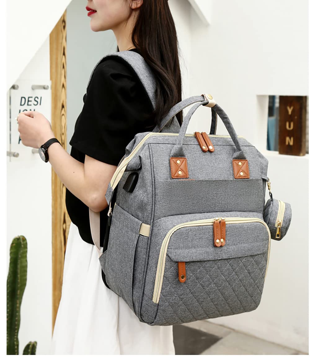 3 in 1 Diaper Bag Backpack with Changing Pad Large Capacity Portable Portable Foldable Mommy Bag Waterproof Newborn Baby Shower Gifts Travel Backpack Stroller Straps(Grey)