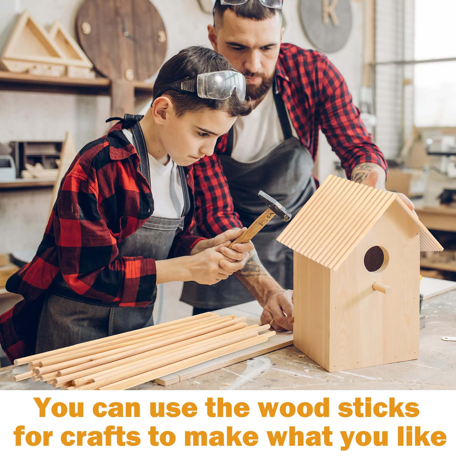 200 Pcs Dowel Rods Wood Sticks Wooden Dowel Rods Round Unfinished Wood Sticks for Crafts Long Wood Dowels for Home Party Decor DIY (1/4 x 12 Inch)
