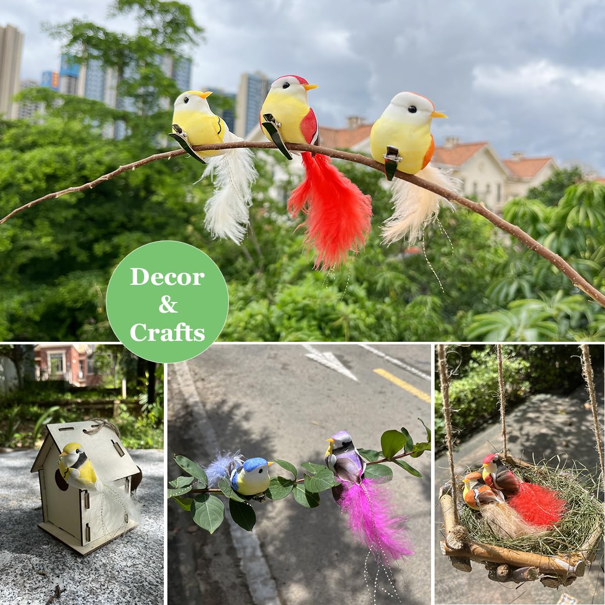 LWINGFLYER 12pcs Clip on Artificial Birds Realistic Small Foam Feather Birds for Spring Tree Decoration Christmas Ornaments Wreaths Crafts Floral Arrangements (Model - 6S01)