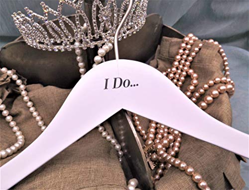 NAHANCO IDO20117 Bridal Hanger Set, White Wooden Hangers Imprinted with I Do and I Do Too, 17” (2 Piece Set)